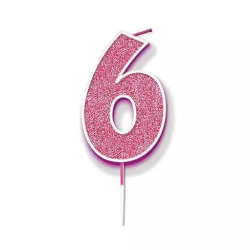 Number 6 Sparkling Fizz Pink Candle