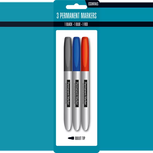 3pk Permanent Marker Coloured Assorted