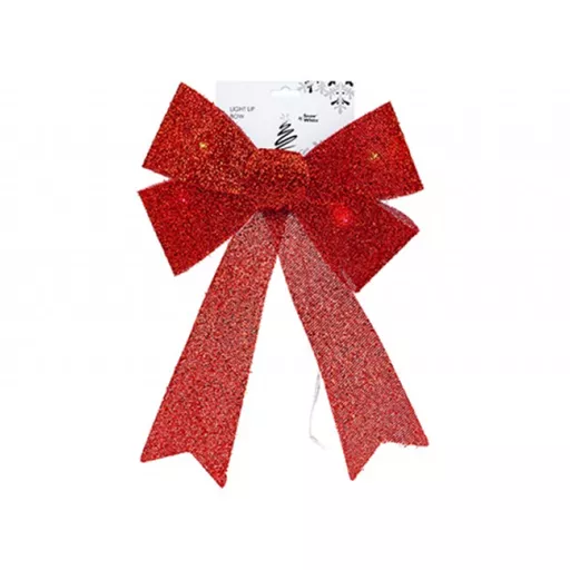 Giant Light Up Red Tinsel Bow