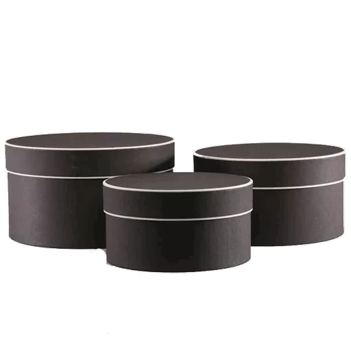 Large Round Black Hat Boxes With Cream Trim 3pk