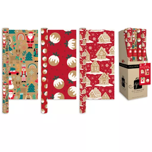 IG Design Group 50 Pack Rollwrap Christmas Festive Kraft