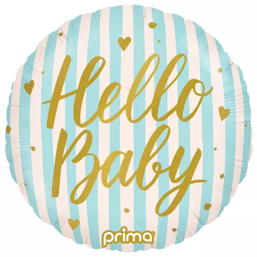 Foil Balloon 18" Round Hello Baby Blue Stripes