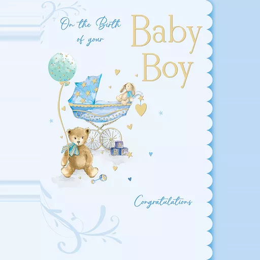 6pk Cards ED C90 Baby Boy Teddy Bear