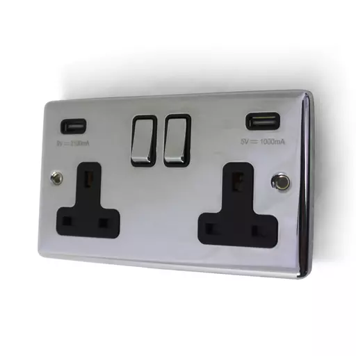 Shop REM Chrome Twin Electrical USB Socket - Not Wired | HOF Beauty