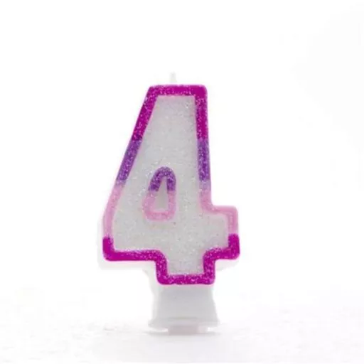 Pink and Purple Striped Glitter Number 4 Candle