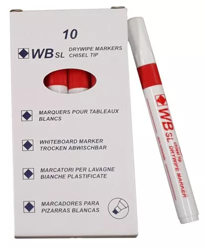 Drywipe Chisel Tip Marker Red Pack of 10