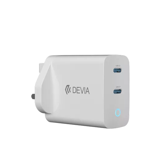Devia - 45W GaN Dual USB-C Power Delivery 3-Pin UK Charging Plug - White