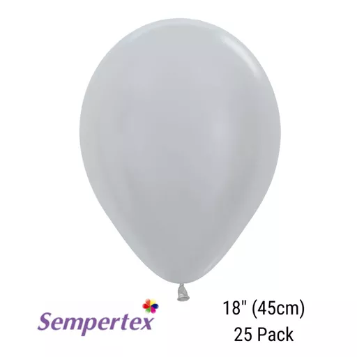 Sempertex Satin Silver 18" Latex Balloons 25pk
