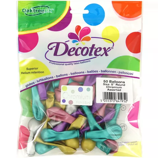 Decotex Pro 50 Pack Latex Balloons Chromium Assorted 5"