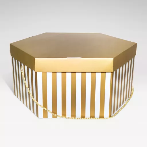 Gold and white corrugated cardboard hat box with matt lamination