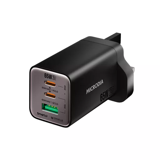 Microdia - SmartCube Nano - 65W USB-C & USB-A SmartAI PD Wall GaNPro Charger Plug - Charcoal