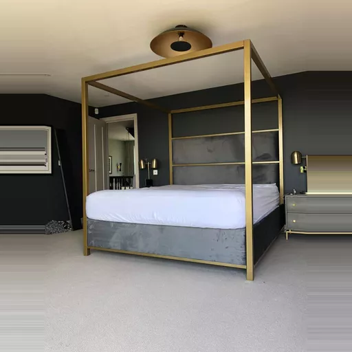 Four Poster Bed Metal Luxury Upholstered Bed gold