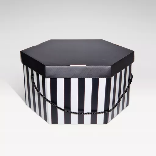Black and white corrugated cardboard hat box with matt lamination
