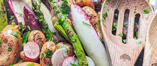 Roasted Spring veg with watercress dip | Recipes | Barbary & Oak